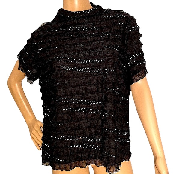 TanJay | Tops | Tanjay Blackwhite Wall Ruffle Sparkly Black Sequin Top ...